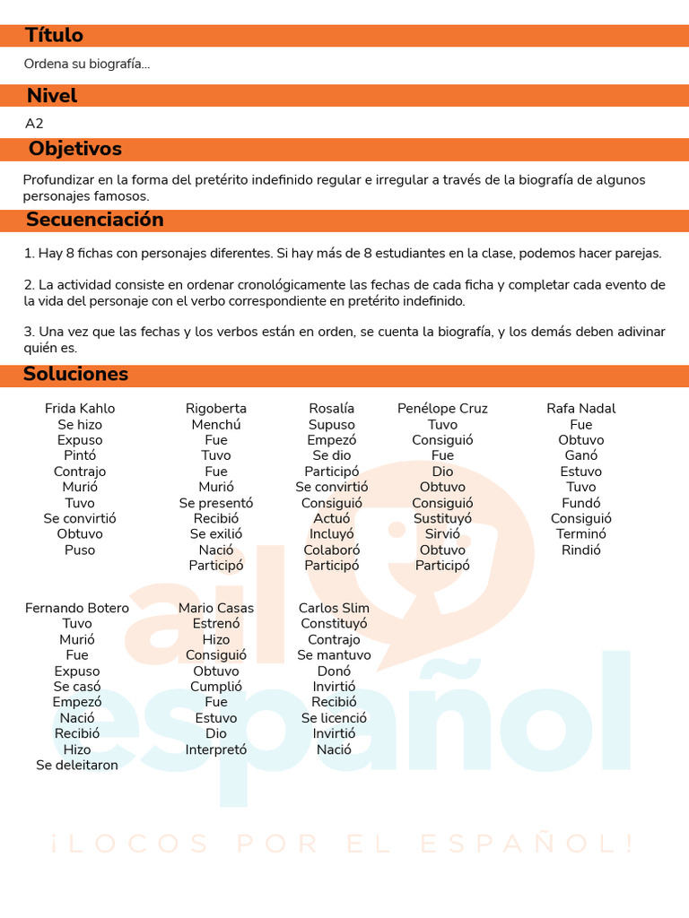 Secuenciacion Ejercicio Espanol Preterito Indefinido Regular Irregular ...