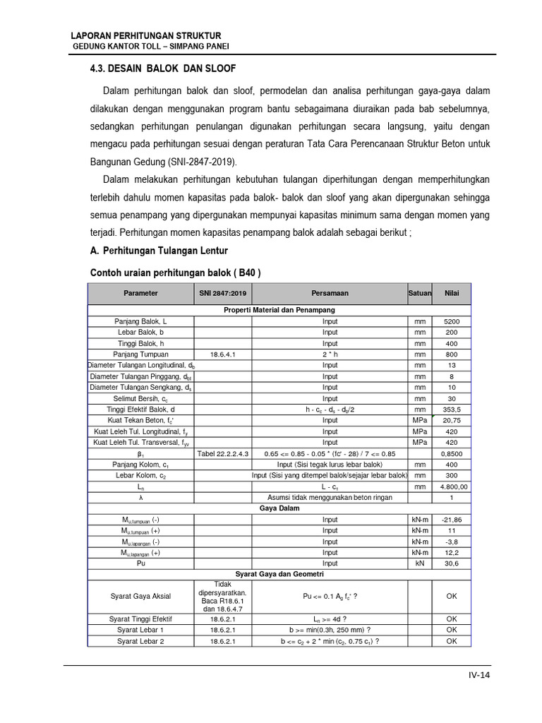 Bab IV Desain Struktur Balok, Sloof, Kolom, Pondasi | PDF