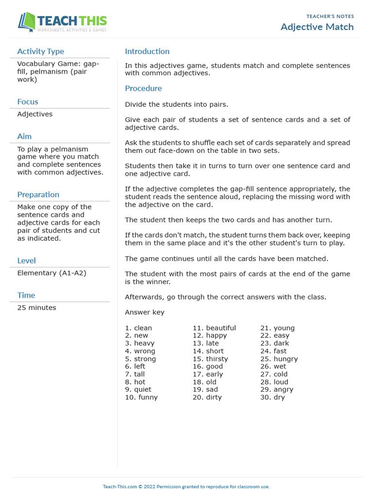 Adjective Match | PDF
