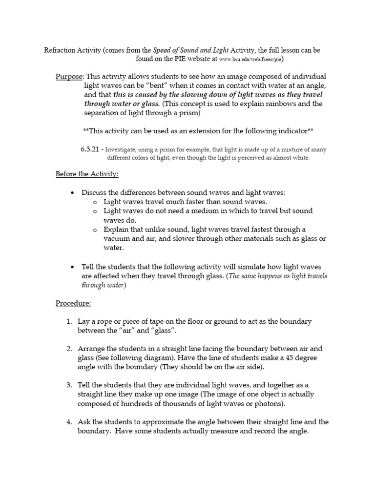 Refraction Activity | PDF | Light | Refraction