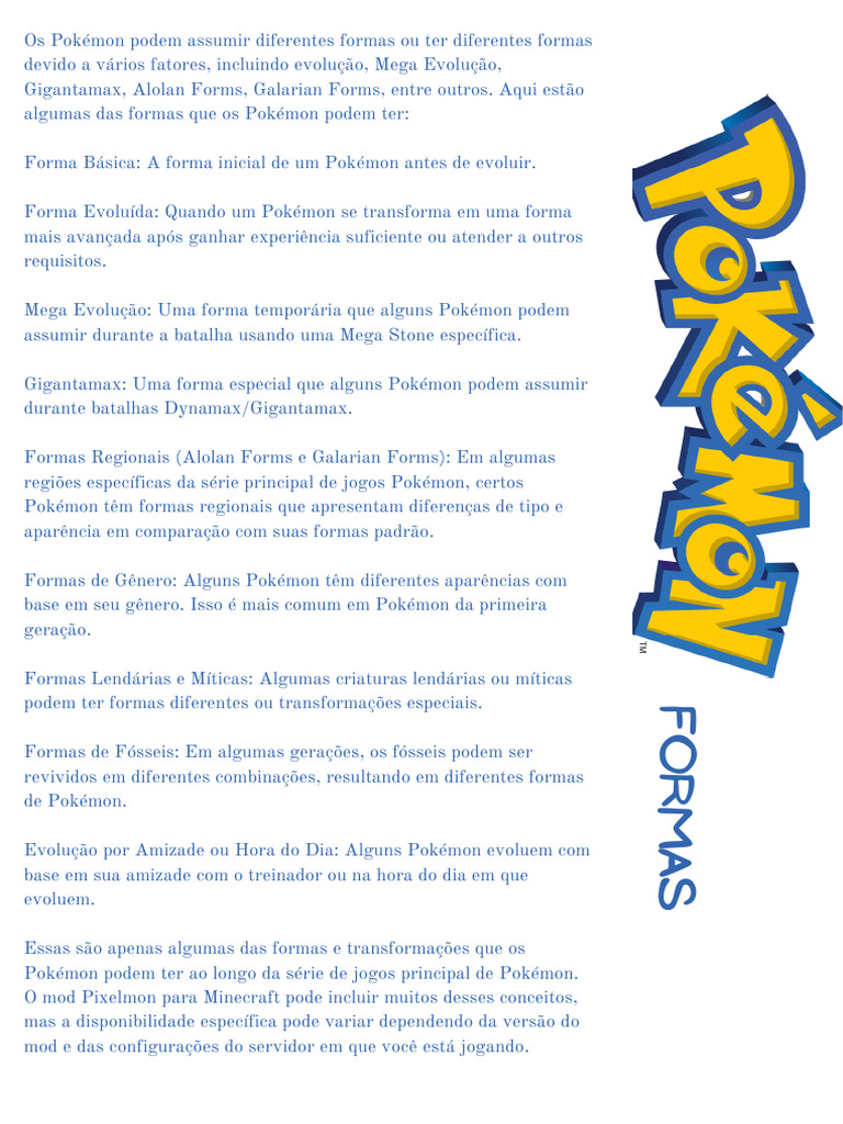 Os Pokémon Podem Assumir Diferentes Formas Ou Ter Diferentes Formas ...