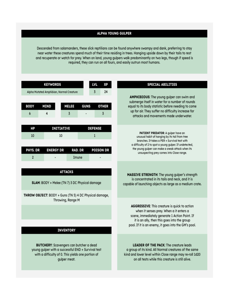 ALPHA YOUNG GULPER - Sheet1 | PDF | Predation | Amphibian