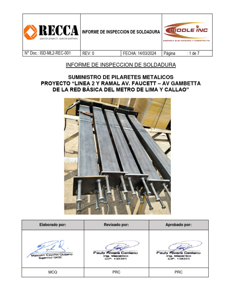 Rcca Inspeccion Visual Soldadura Pilaretes | PDF | Soldadura | Construcción