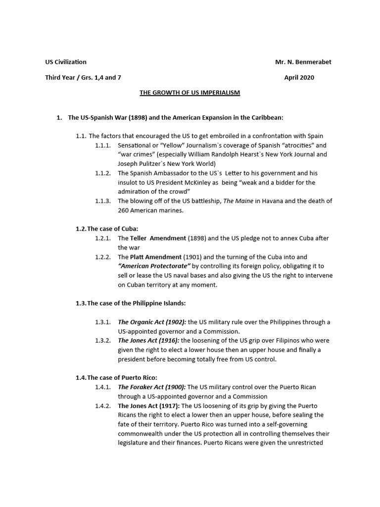 US Imperialism: Key Events and Policies | PDF | Puerto Rico | Cuba