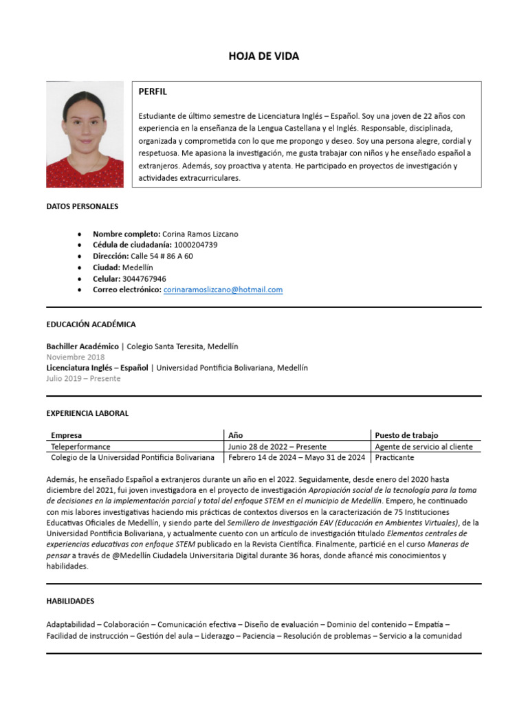 CV Corina Ramos 1000204739 | Descargar gratis PDF | España | Universidad