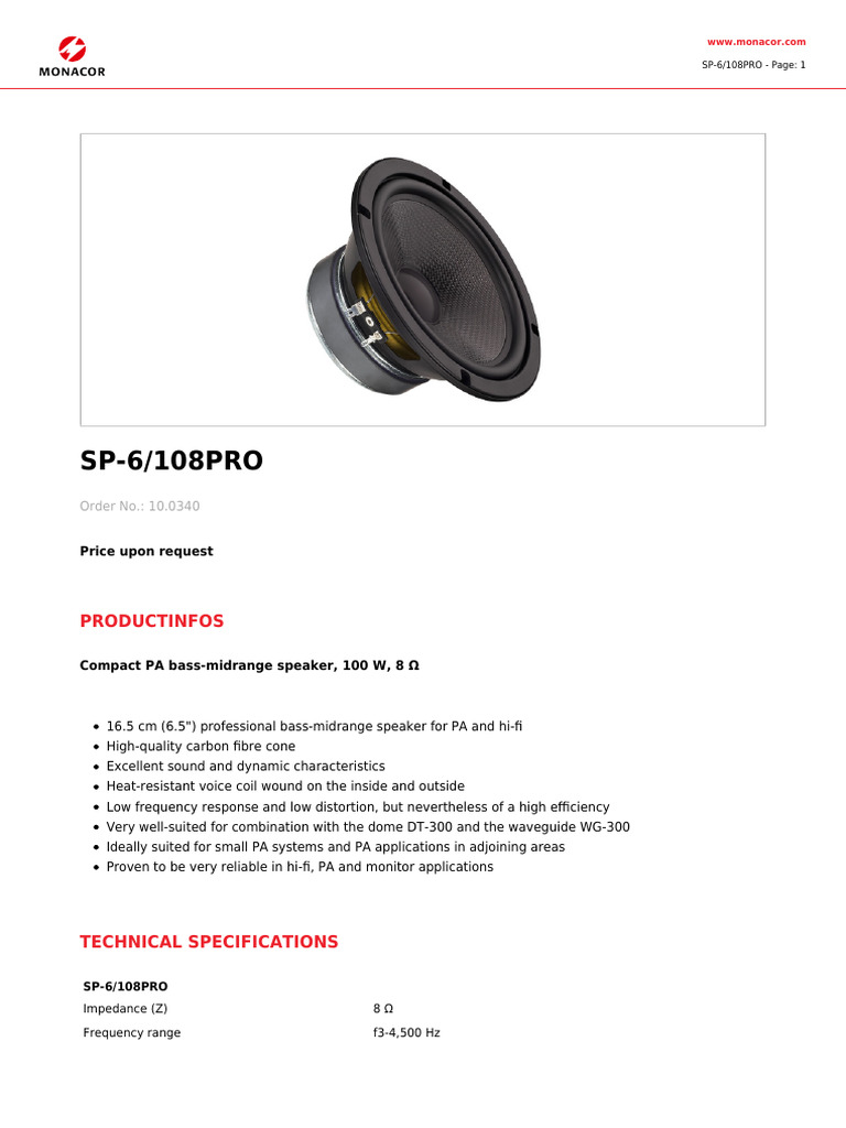 Monacor - SP 6 108pro | PDF