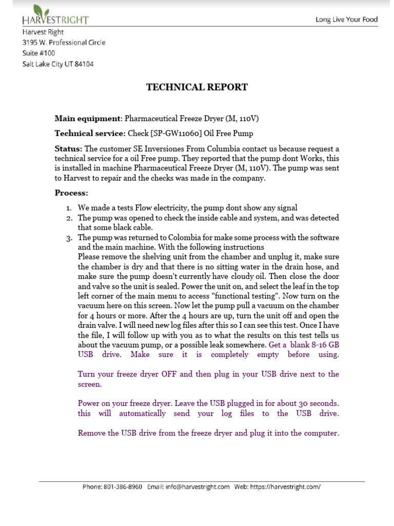 Freeze Dryer Pump Repair Report | PDF | Pump | Manufactured Goods