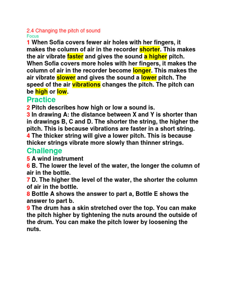 Understanding Sound Pitch Changes | PDF | Language Arts & Discipline ...