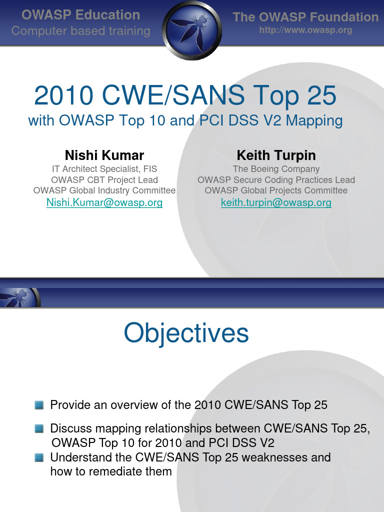 2010 CWE/SANS Top 25: OWASP Education | Download Free PDF | Computer ...