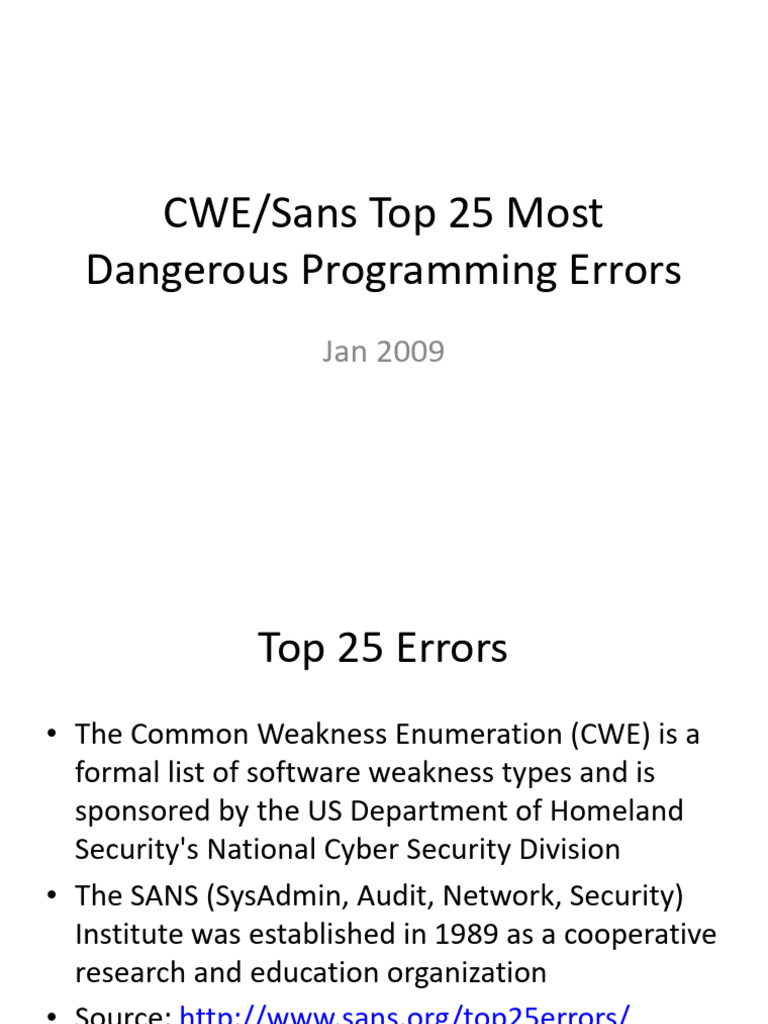 CWE/Sans Top 25 Most Dangerous Programming Errors | Download Free PDF | Computing | Security