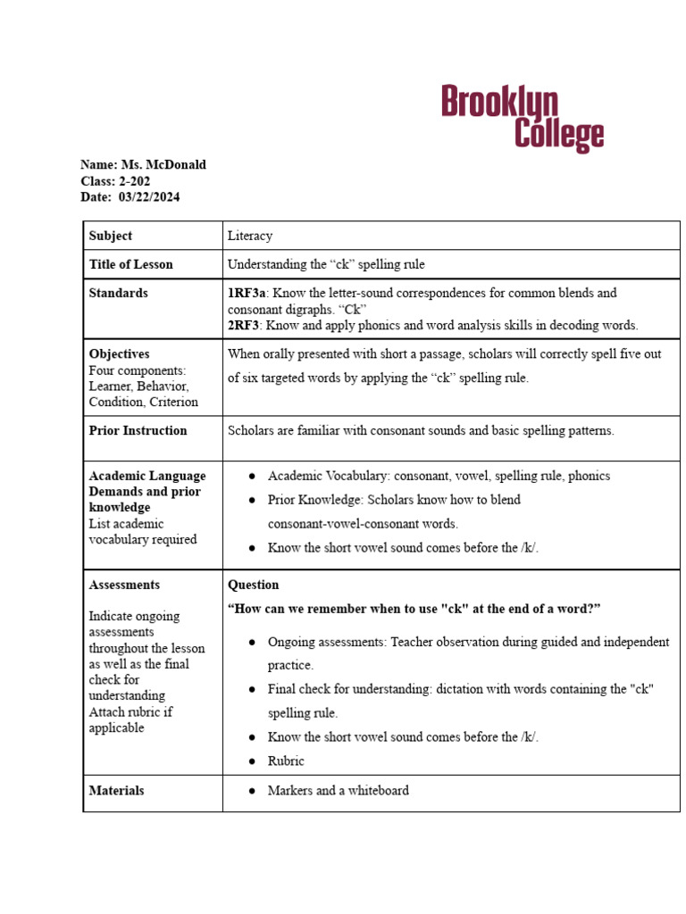 CK Lesson Plan | Download Free PDF | Phonics | Reading Comprehension