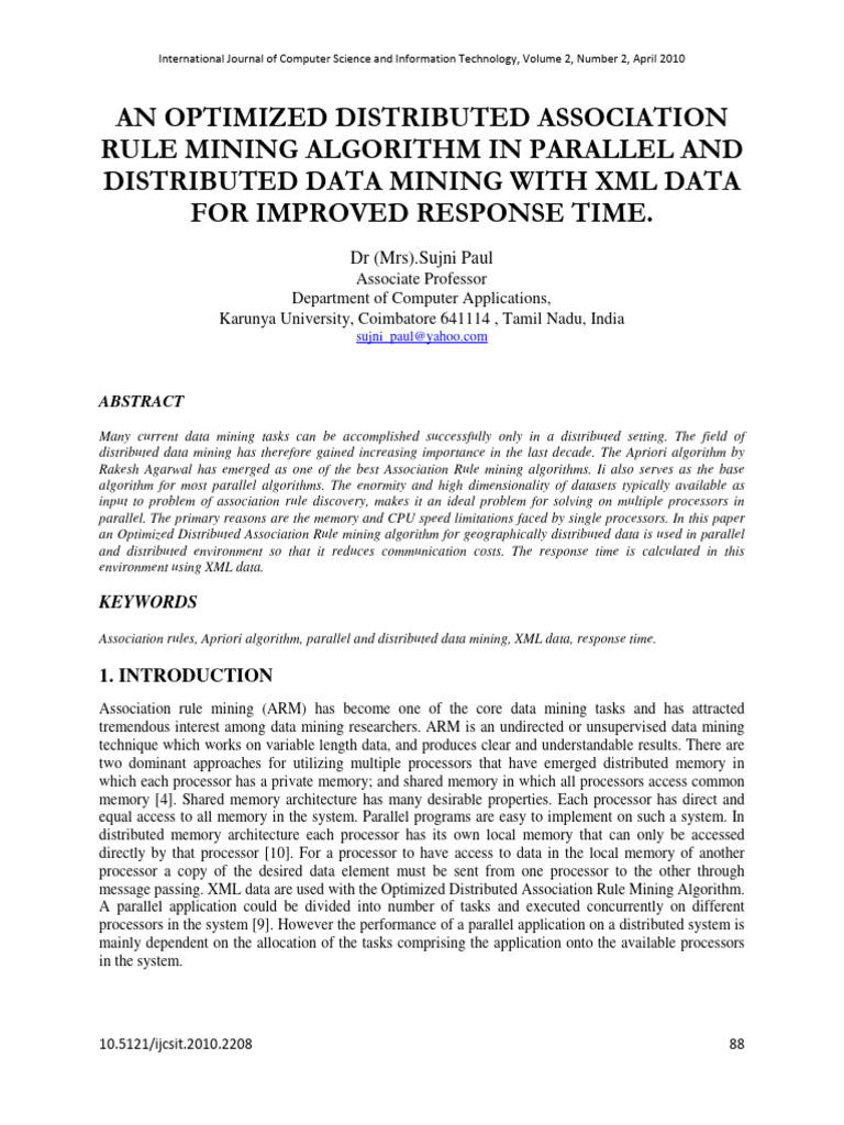 2010 An Optimized Distributed Association Rule Mining Algorithm In Parallel And Distributed