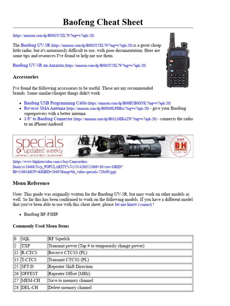 Baofeng Cheat Sheet - W7APK | PDF | Electrical Engineering ...