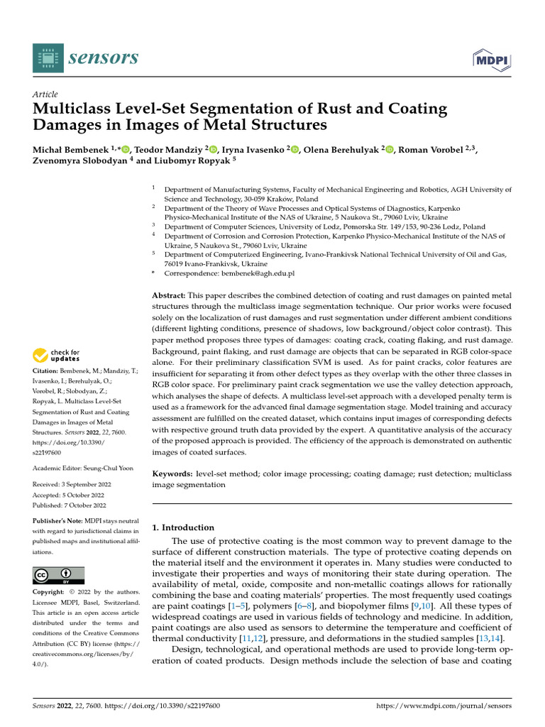 Sensors 22 07600 v2 | PDF | Image Segmentation | Support Vector Machine