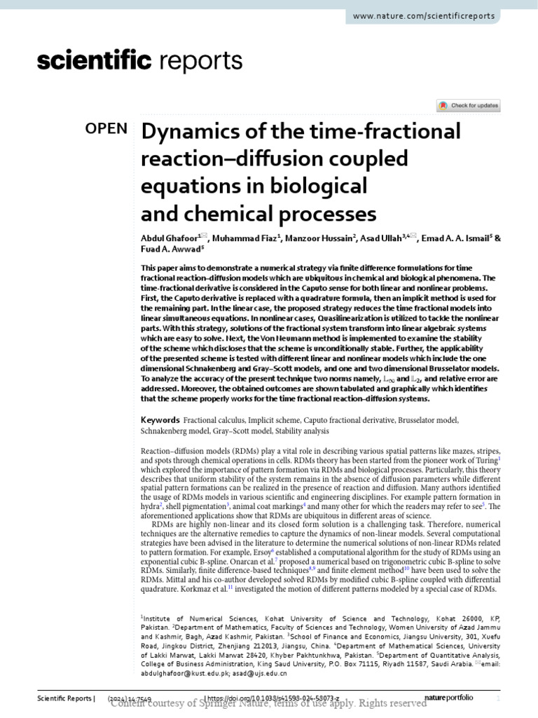 Dynamics Of The Time Fractional Reaction Diffusion Pdf Equations