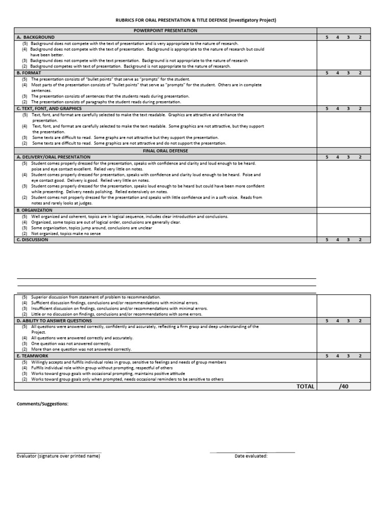 Oral Presentation Rubrics for Projects | PDF | Cognition | Human Communication