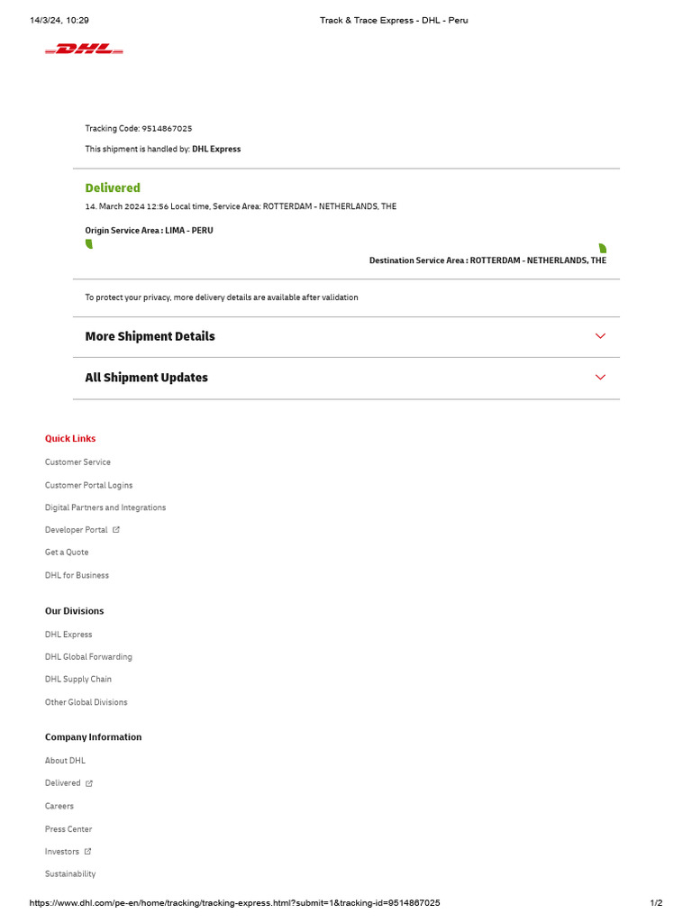 Track & Trace Express - DHL - Peru | PDF