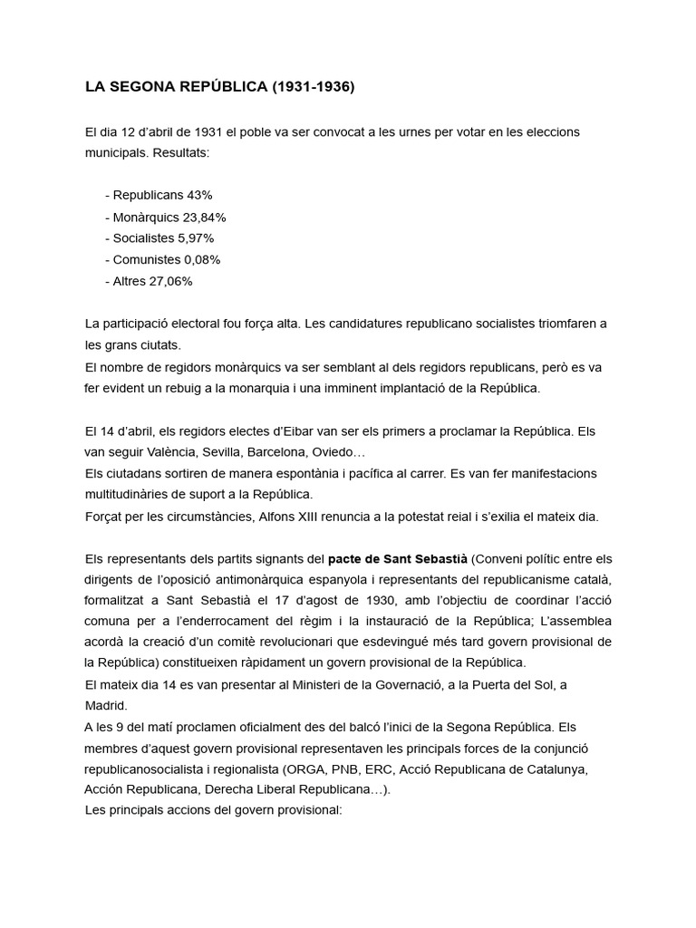 Segona República (1931-1936) | PDF