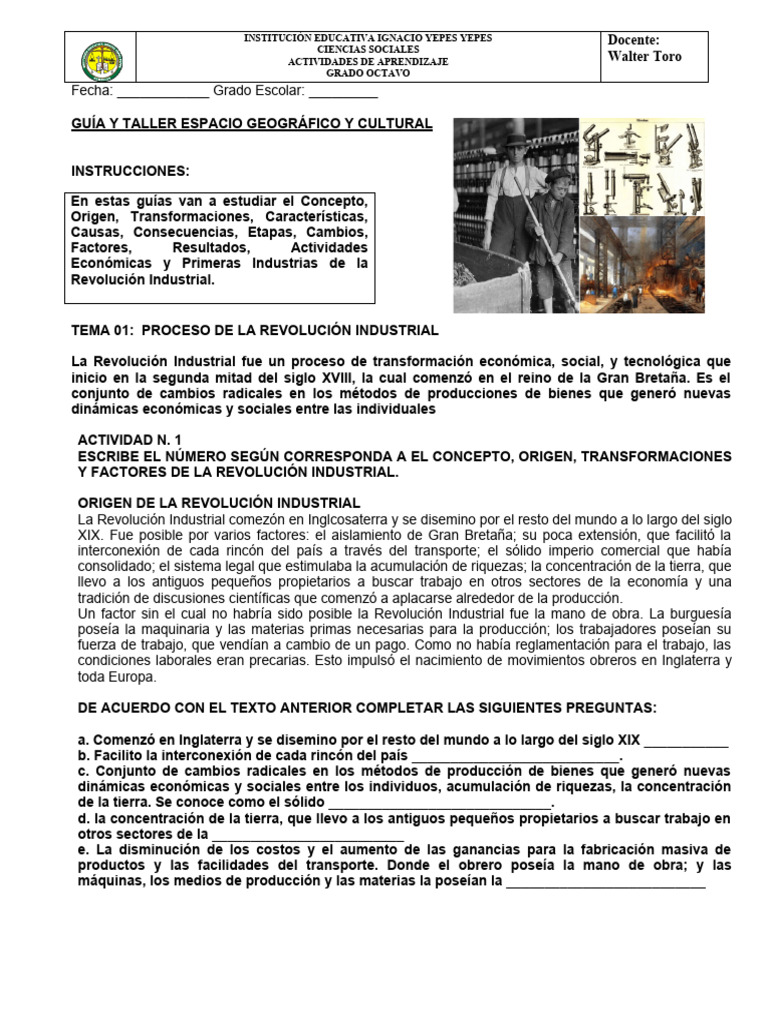 Taller Revolucion Industrial | Descargar gratis PDF | Revolución industrial | Economias