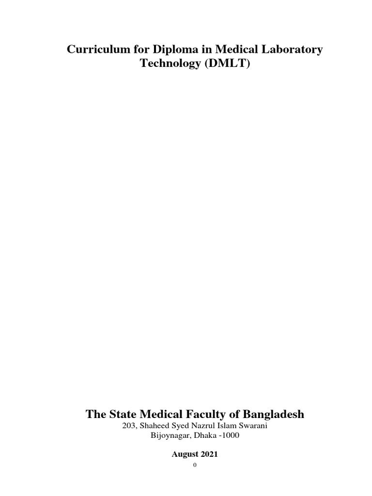 Curriculum For Diploma in Medical Laboratory Technology (DMLT) | PDF ...