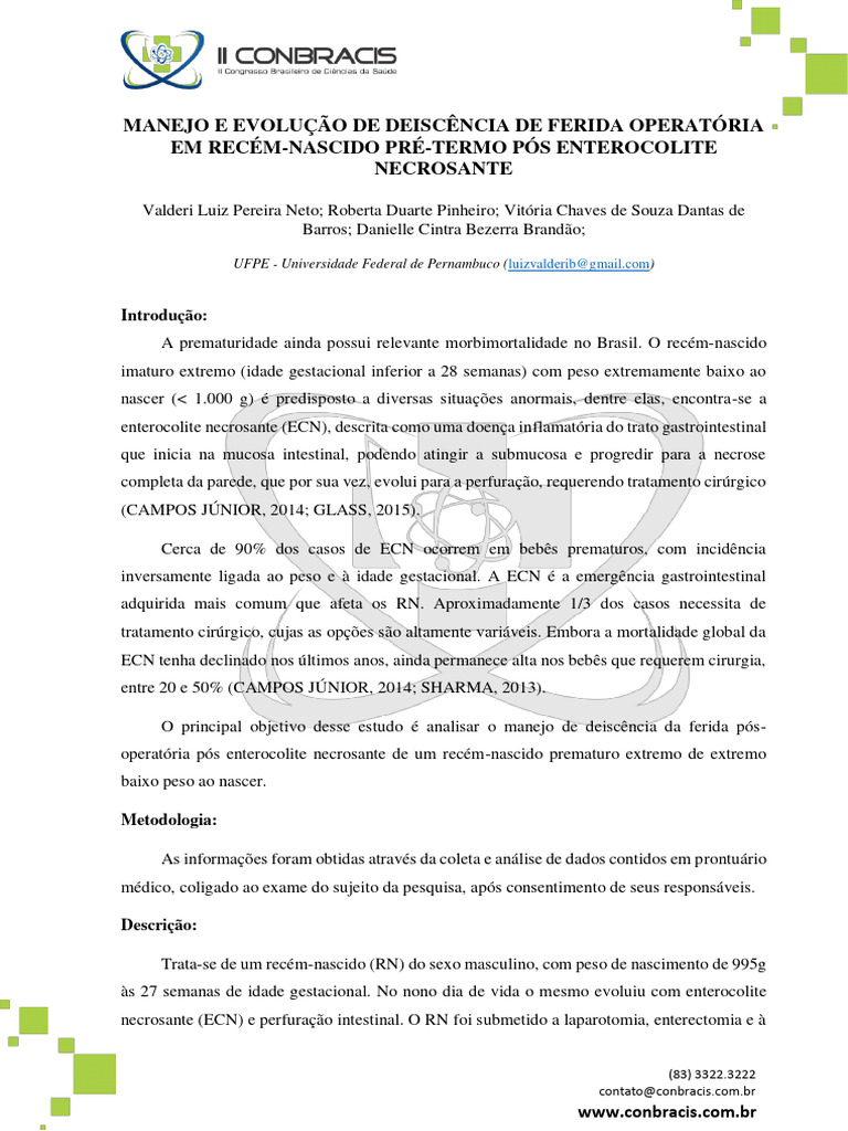 Manejo e Evolução de Deiscência de Ferida Operatória em Recém-Nascido ...