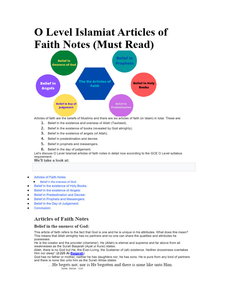 Six Articles of Faith in Islam Explained | PDF | Prophets And ...