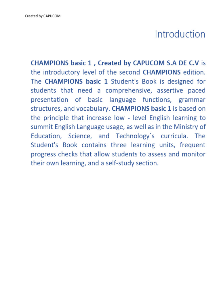 CHAMPIONS Basic 1 Student's Book Overview | PDF | Old Mac Donald Had A ...
