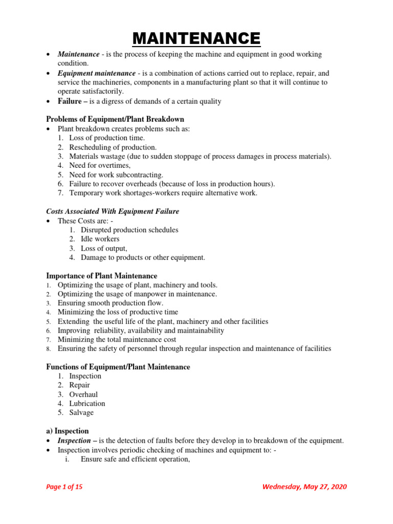 Maintenance Notes | PDF | Reliability Engineering