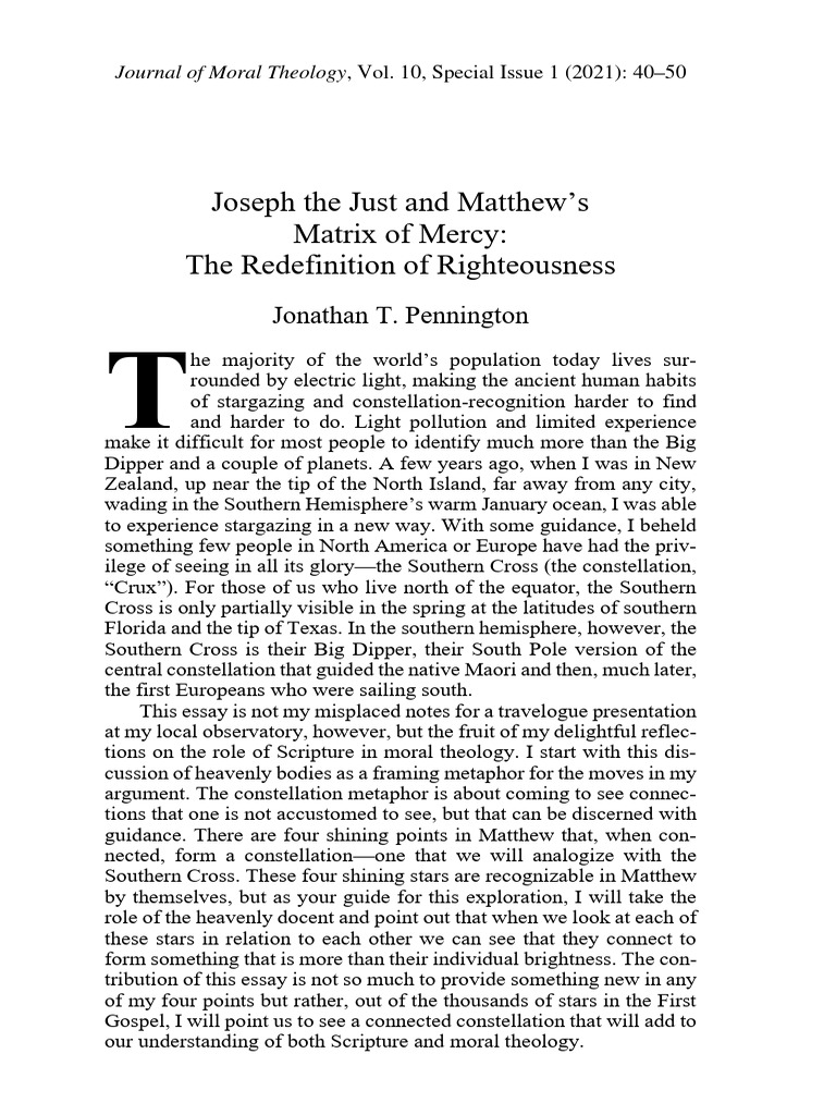 Joseph The Just and Matthew S Matrix of Mercy The Redefinition of ...