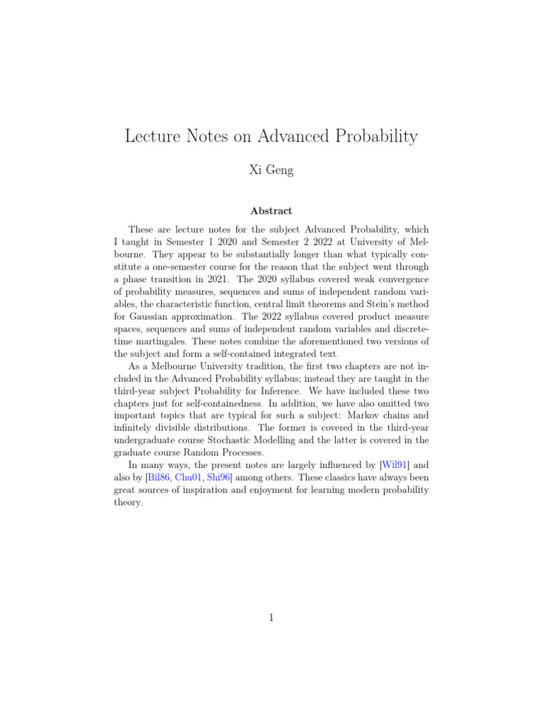 Lecture Notes On Advanced Probability | PDF | Measure (Mathematics ...