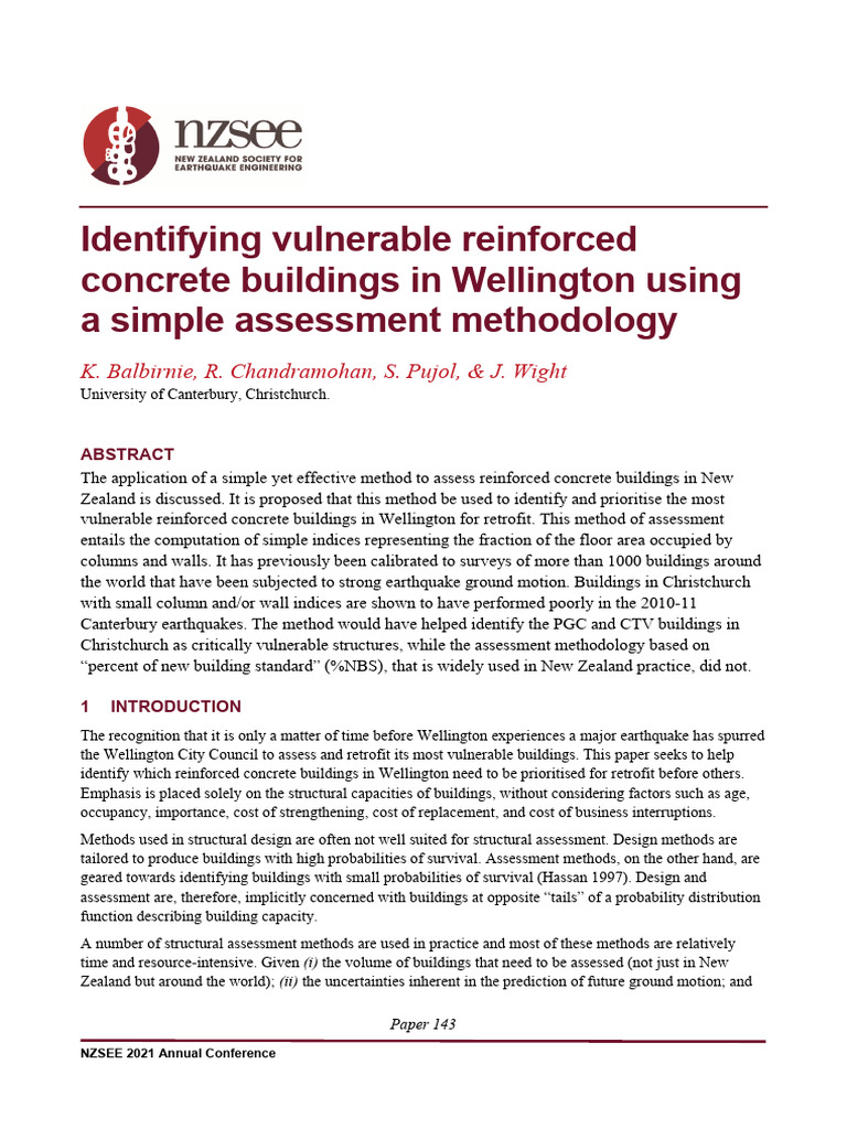 NZSEE Identifying Vulnerable Reinforced Concrete Building in Wellington Using a Simple ...