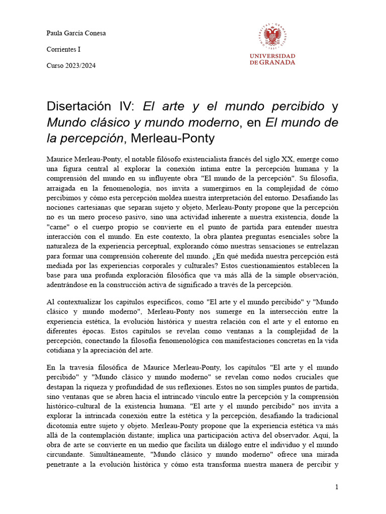 Merleau-Ponty: Percepción y Arte | PDF | Percepción | Experiencia