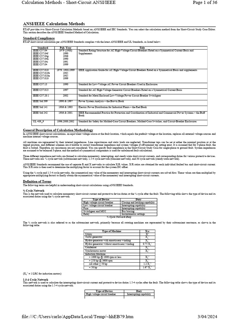 ANSI/IEEE Calculation Methods: Standard Compliance | PDF | Electrical ...