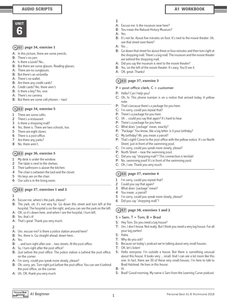 PB AmE A1 WB Audioscript U6 | PDF