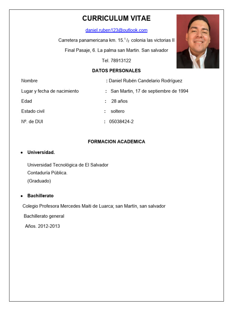 Curriculum Vitae - Daniel Candelario | PDF | Servicios financieros ...