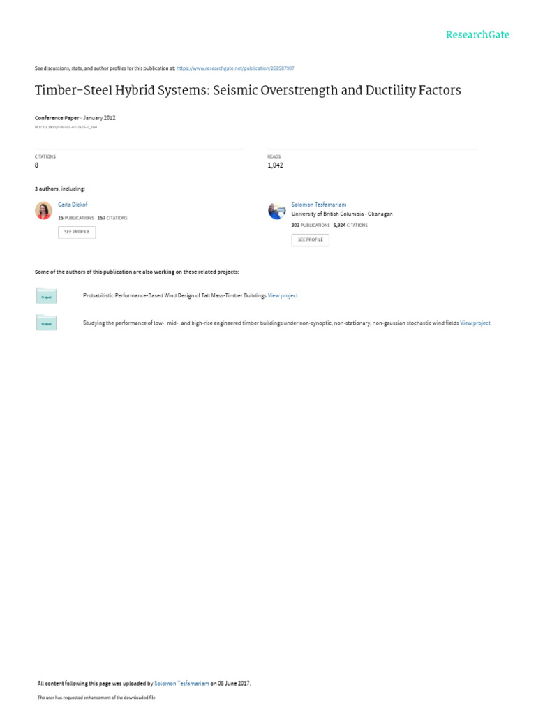 Timber-Steel Hybrid Systems Seismic Overstrength and Ductility Factors ...