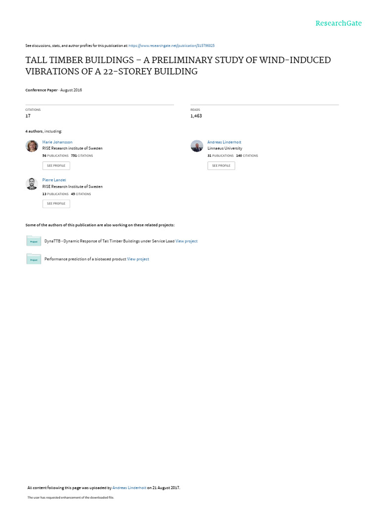 Tall Timber Buildings A Preliminary Study of Wind-Induced Vibrations of A 22-Storeybuilding ...