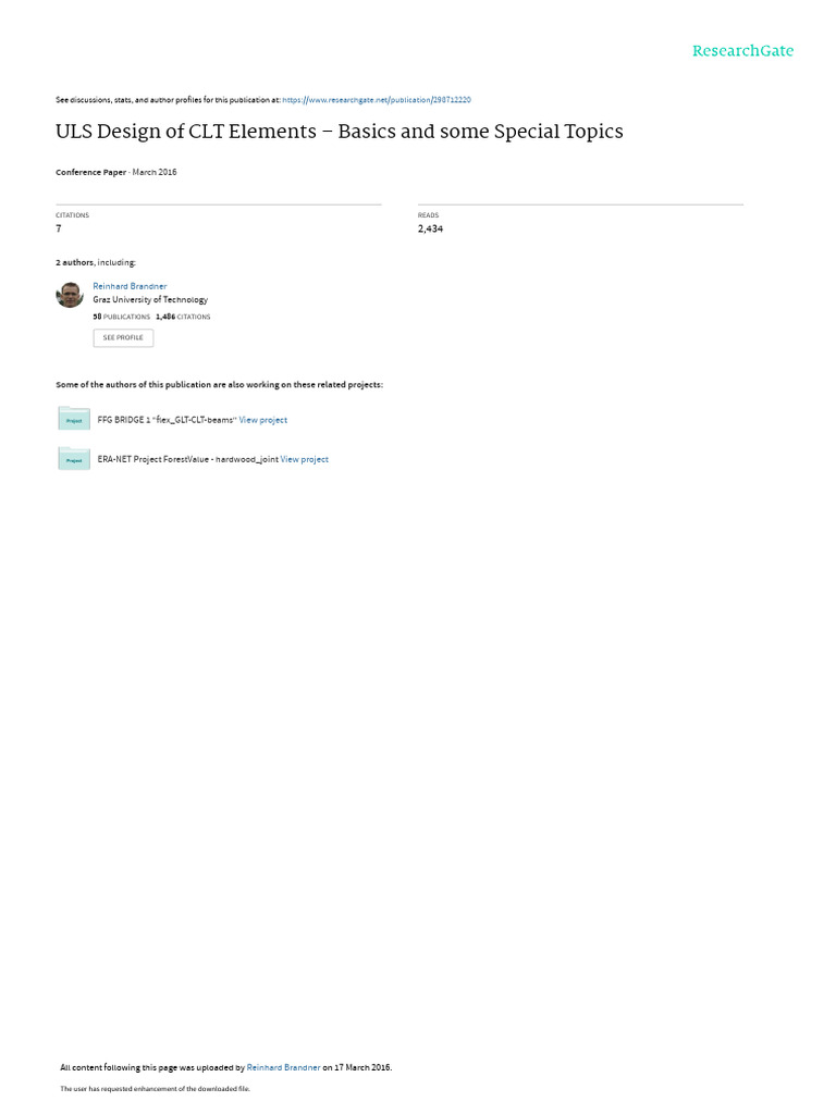 ULS Design of CLT Elements - AUs | PDF | Bending | Stress (Mechanics)