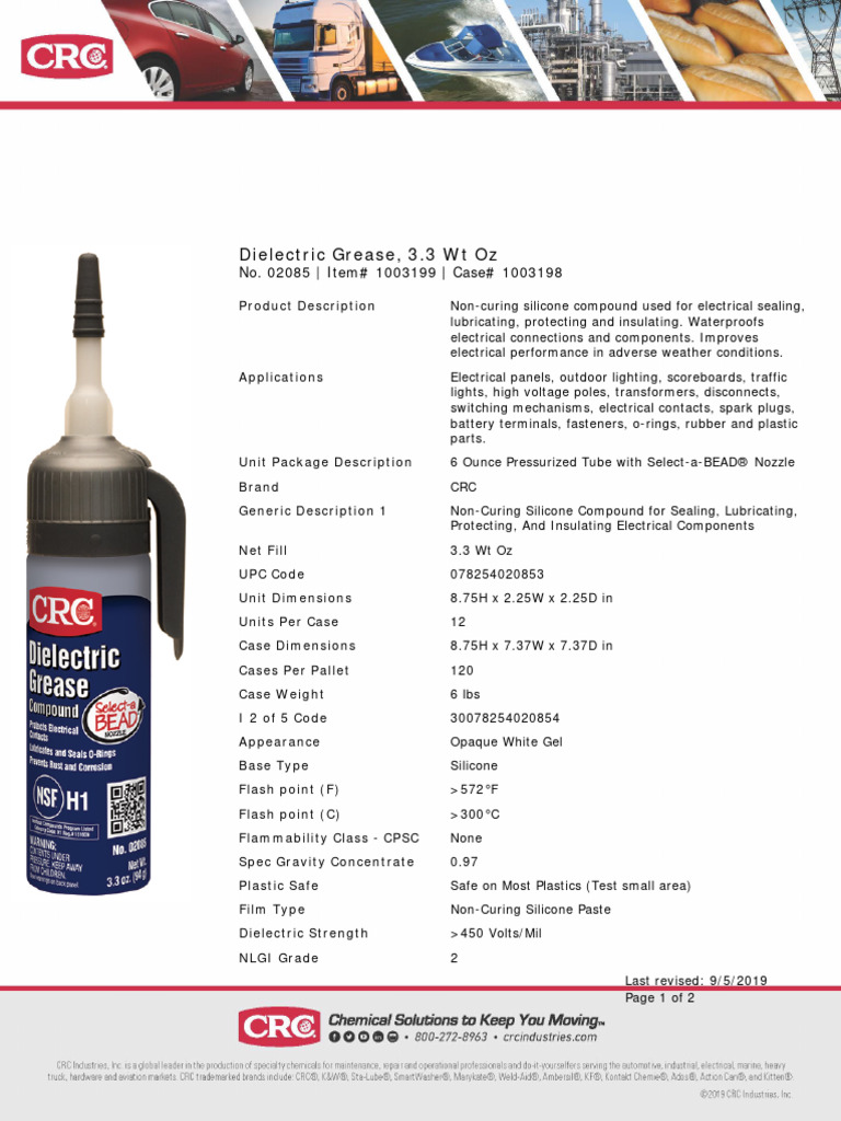 DI-ELECTRIC GREASE Non-Curing Silicone Compound 6 Oz Pressurized Tube ...