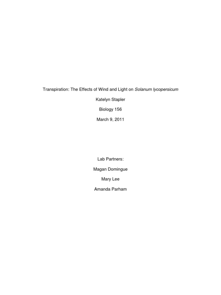Transpiration Lab Report | PDF | Stoma | Experiment