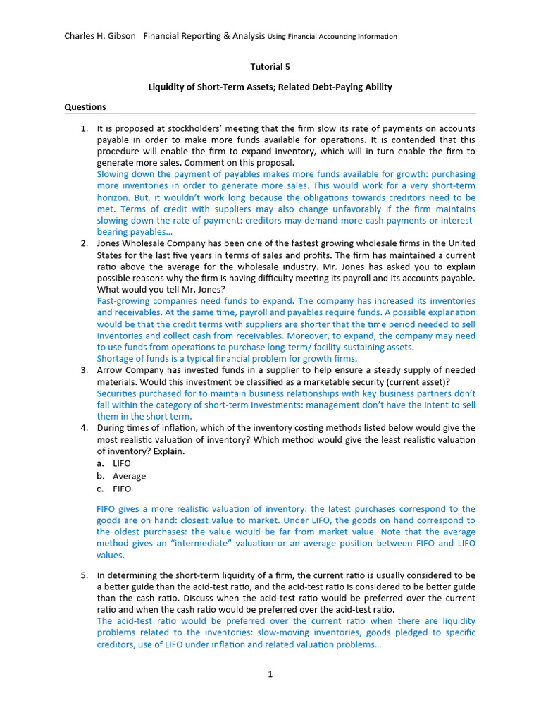 Fsa Tutorial 5 With Solutions Pdf Cost Of Goods Sold Inventory