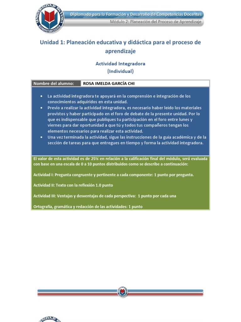 Actividad Integradora M2 U1 | Descargar gratis PDF | Evaluación | Aprendizaje