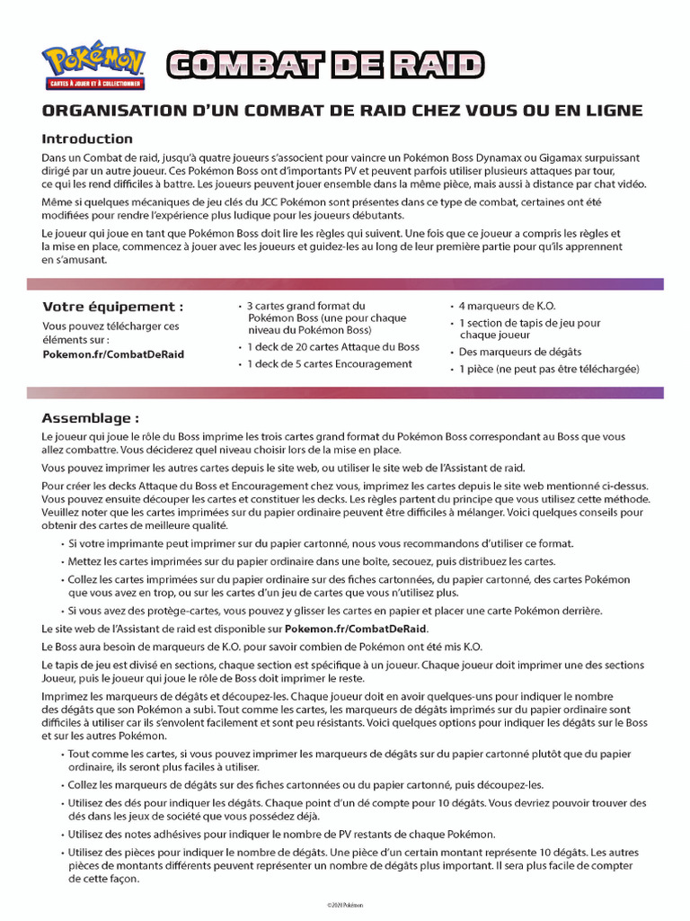 Pokemon TCG Raid Battle Instruction Sheet | PDF