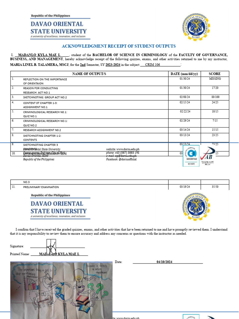 ACKNOWLEDGMENT RECEIPT OF STUDENT OUTPUTS v2 | PDF | Qualifications ...
