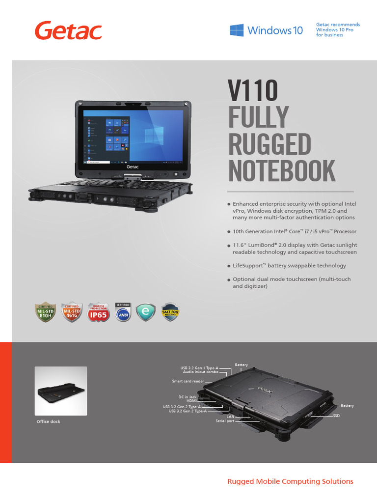Getac V110-SpecSheet | PDF | Usb | Touchscreen