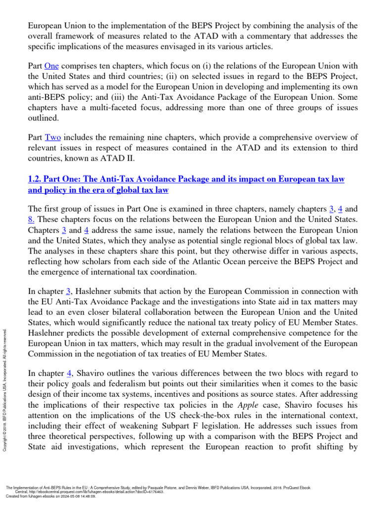 The Implementation of Anti-BEPS Rules in The EU A ... - (1.2. Part One ...