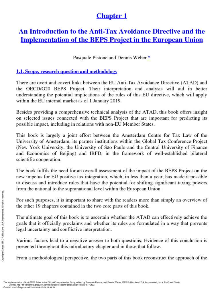 The Implementation of Anti-BEPS Rules in The EU A ... - (1.1. Scope Research Question and ...