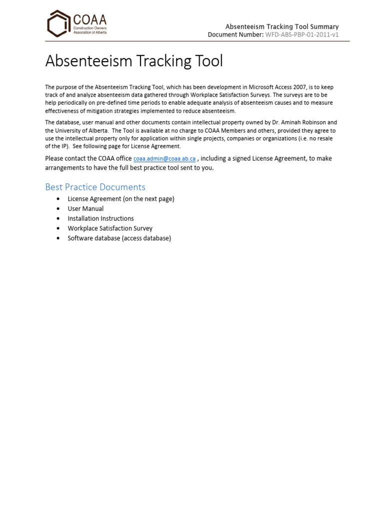 WFD ABS PBP 01 2011 v1 Absenteeism Tracking Tool Summary 1 | PDF ...