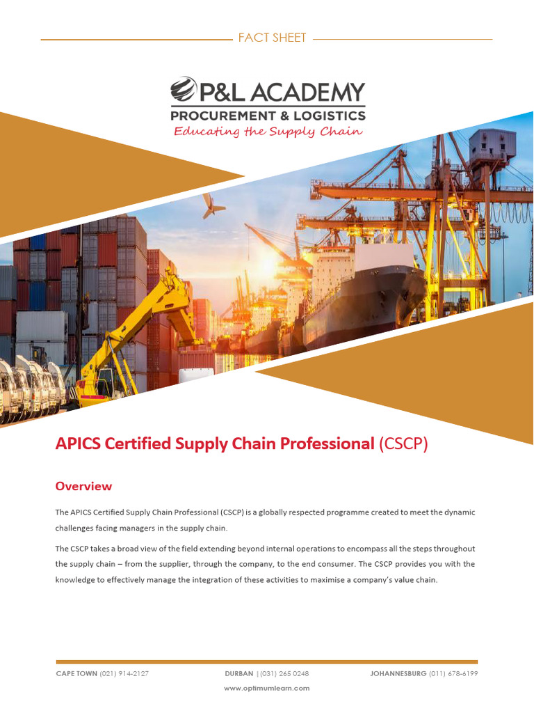 2024 - Fact Sheet APICS Certified Supply Chain Professional (CSCP) 1 ...