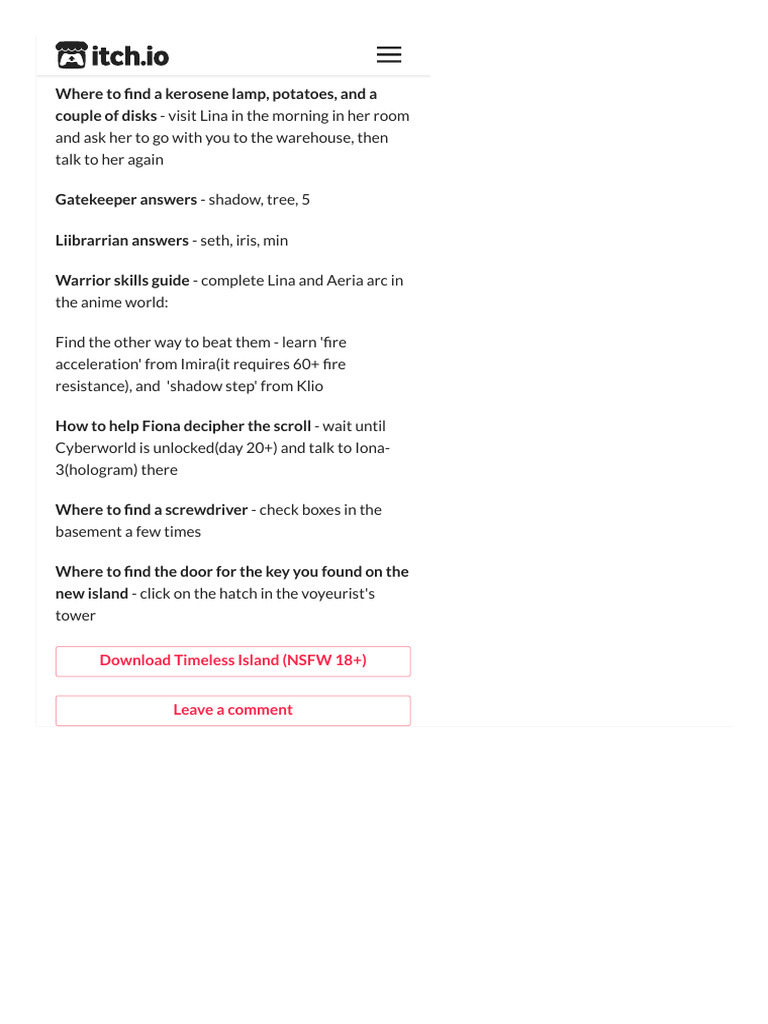 Quest Guide - Timeless Island (NSFW 18+) - Itch - Io | PDF